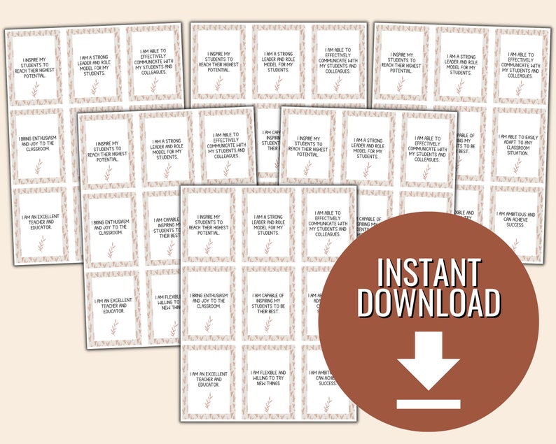 Teacher Affirmation Printable Cards, Positive Affirmations for Teachers ...