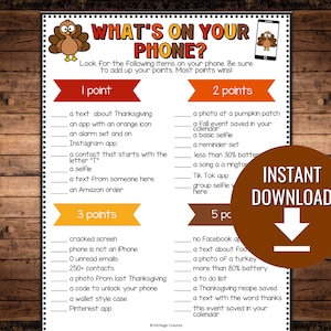 Thanksgiving What's on Your Phone Game, Thanksgiving Printable Games ...