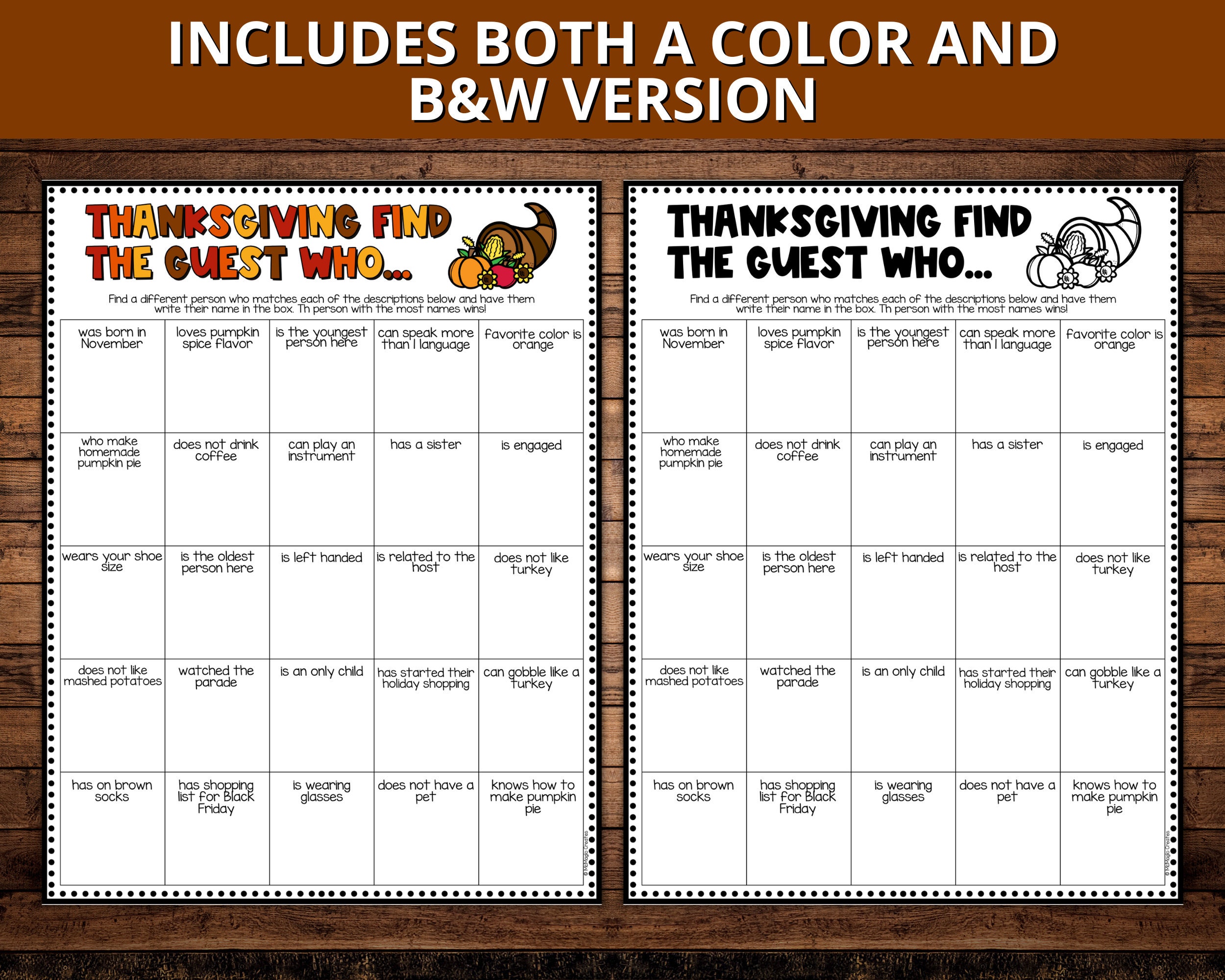 Thanksgiving Find the Guest Who Game, Adult Thanksgiving Party Games ...