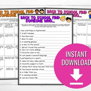 Find Someone Who Back to School Activity, Get to Know You Activity for ...