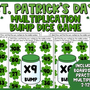 St. Patrick's Day Multiplication Bump Game, St. Patrick's Classroom ...