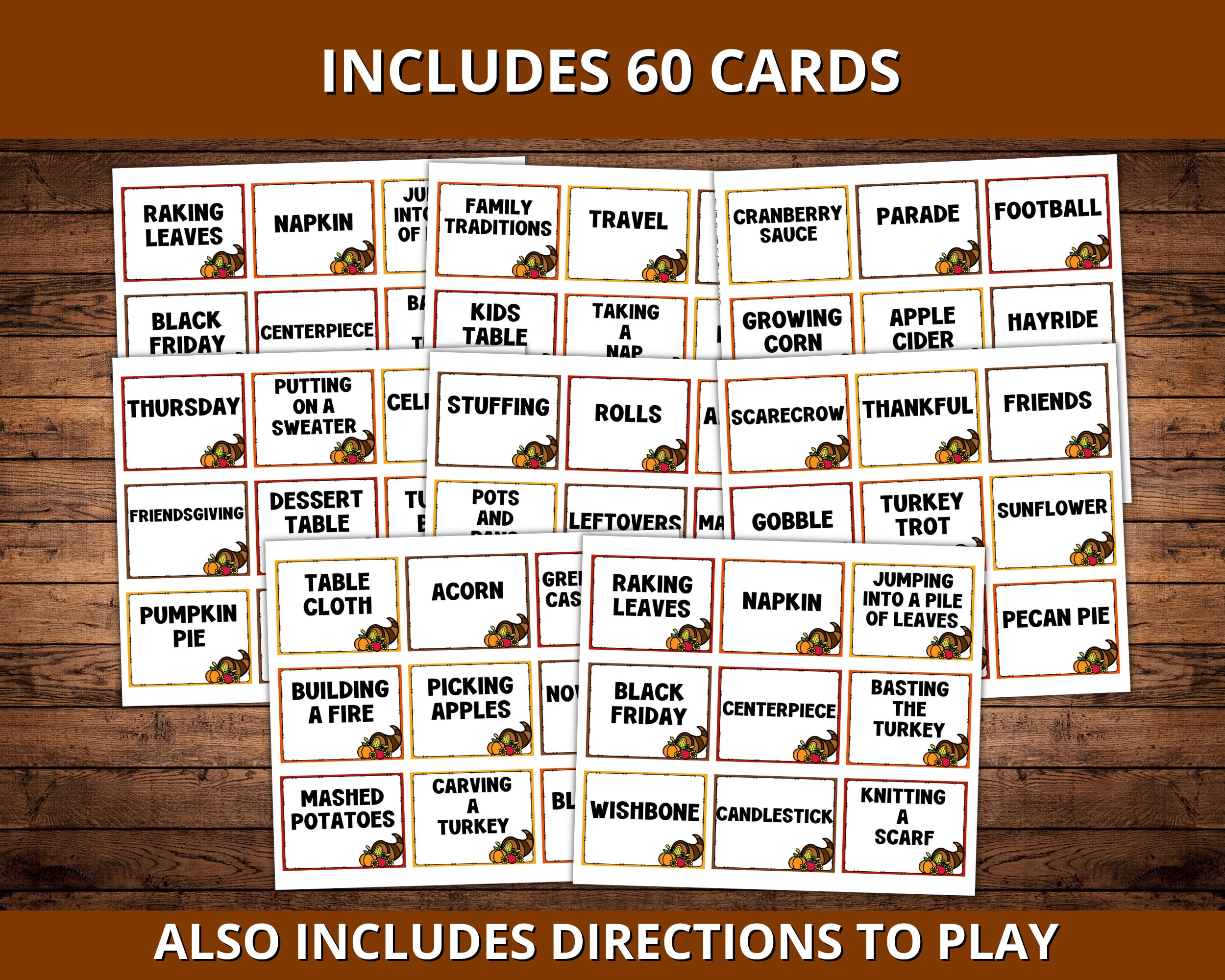 Thanksgiving Charades Printable Game, Thanksgiving Draw It Game ...