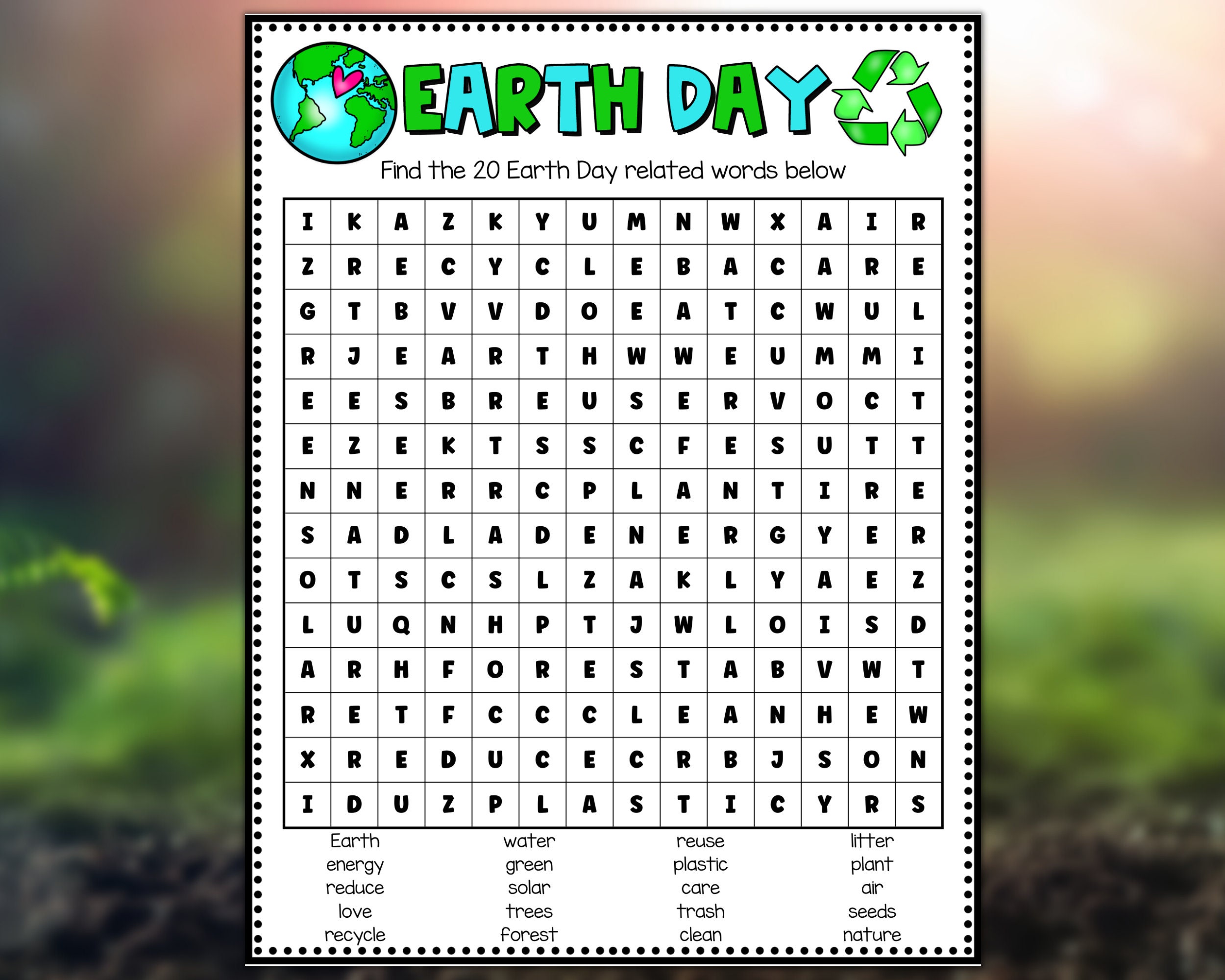 Earth Day Word Search Earth Day Printable - Etsy