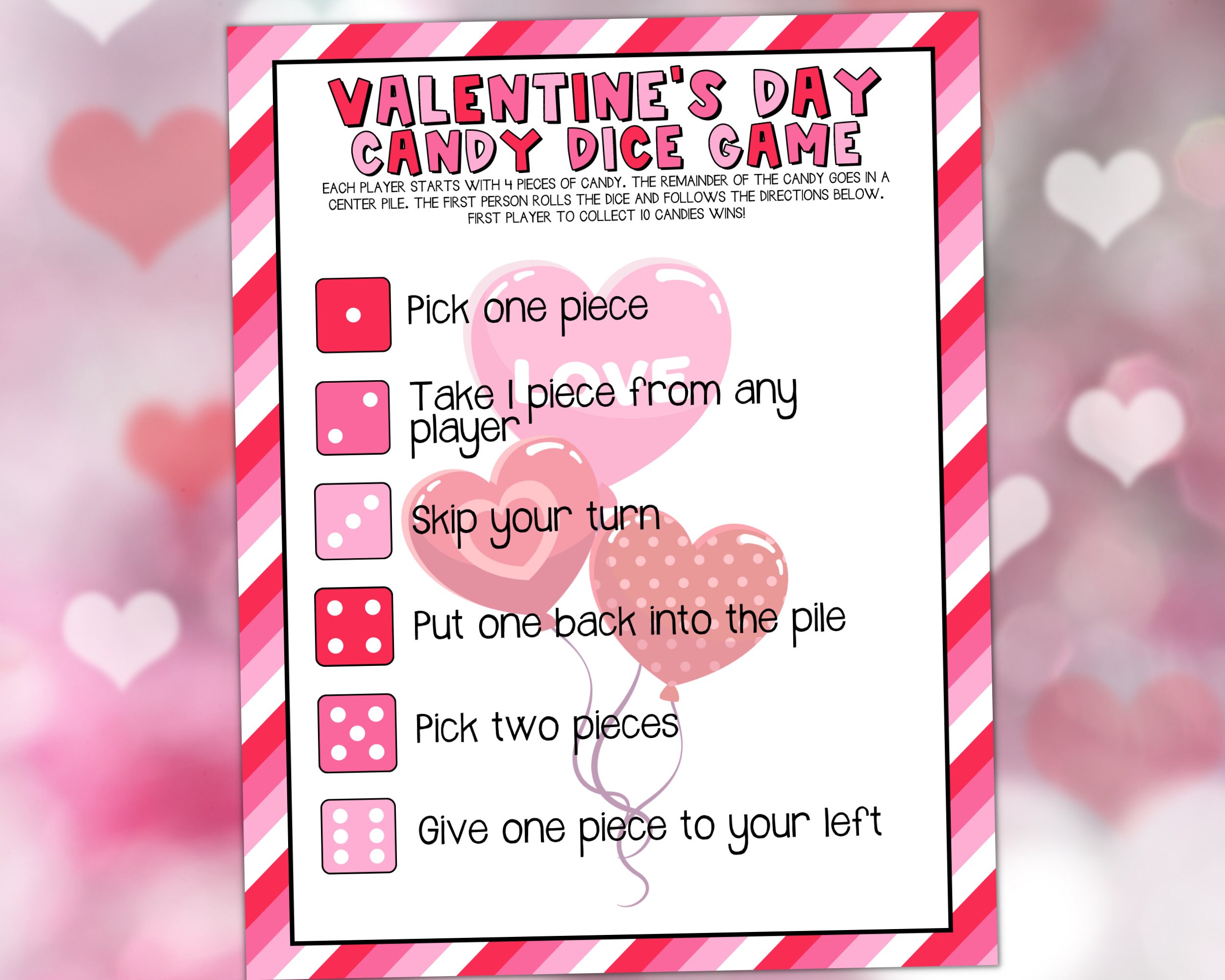Valentine's Day Candy Dice Game, Valentine's Activity for Kids ...