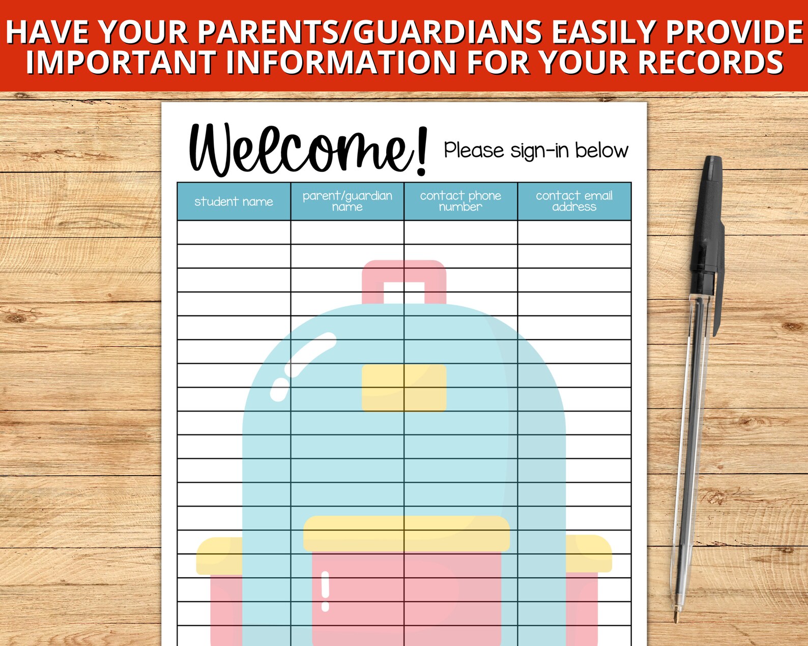 Back to School Open House Sign in Sheet, Classroom Sign in Sheet ...