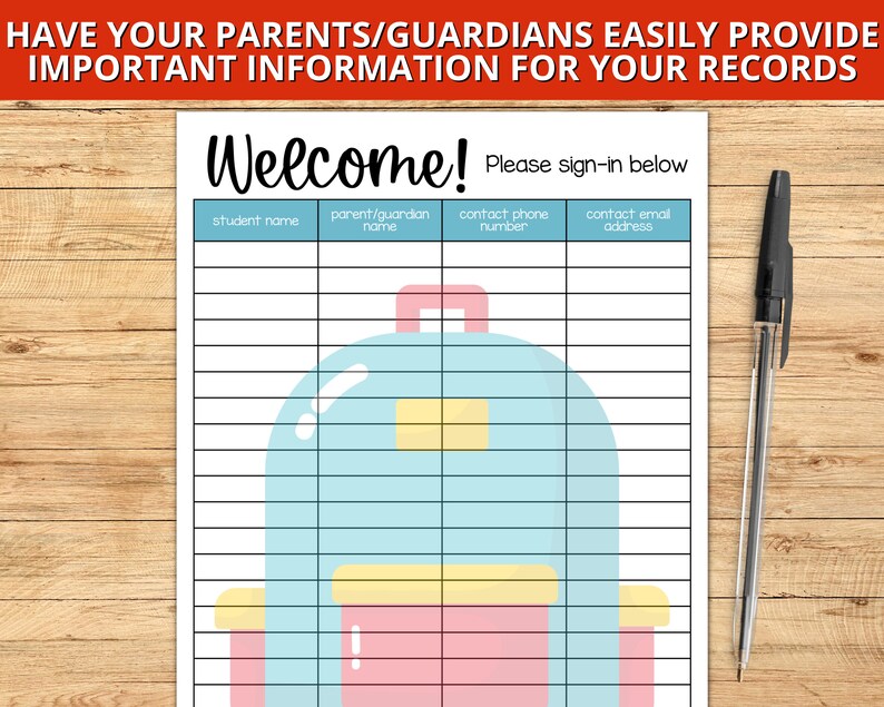 Back to School Open House Sign in Sheet, Classroom Sign in Sheet ...