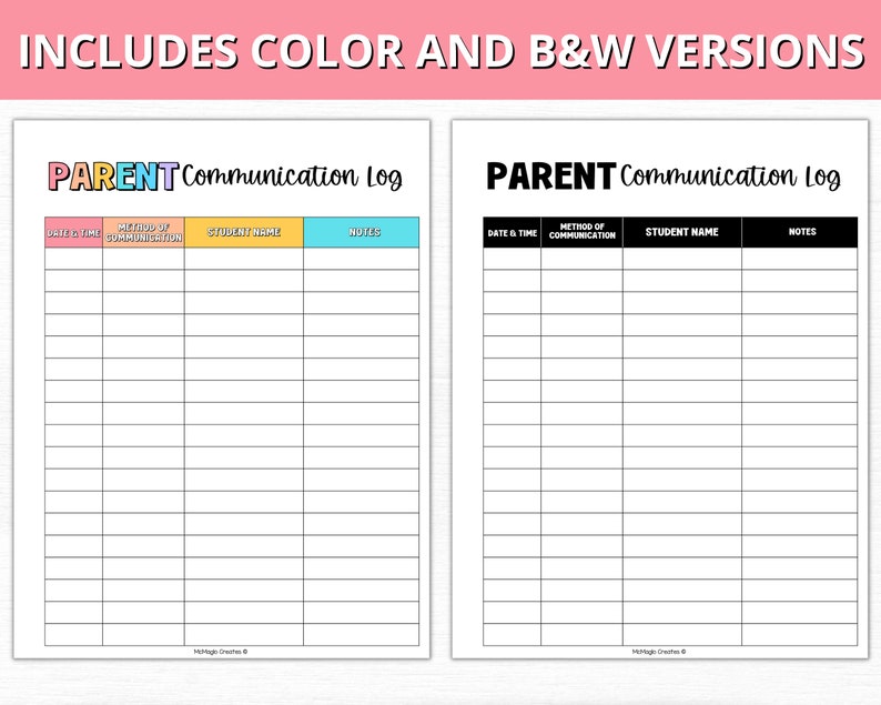 Parent Communication Log Teacher Communication Record - Etsy