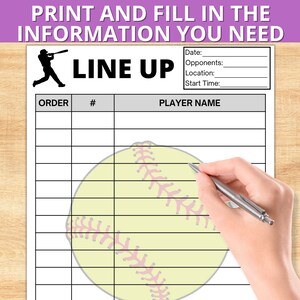Softball Line up Card Template, Batting Line up Printable, Softball ...
