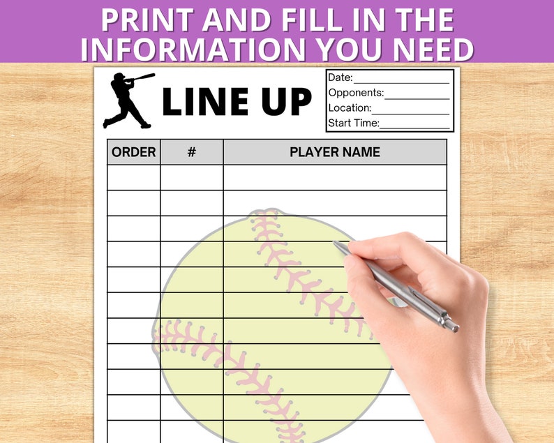 Softball Line up Card Template, Batting Line up Printable, Softball ...