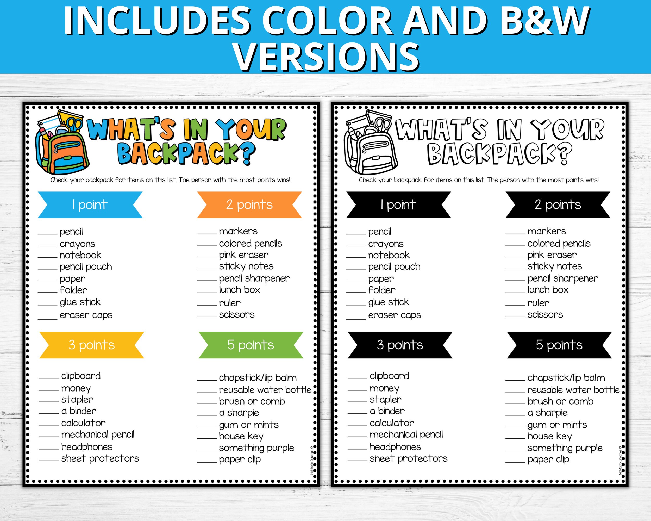 What's in You Backpack Back to School Game, First Day of School ...