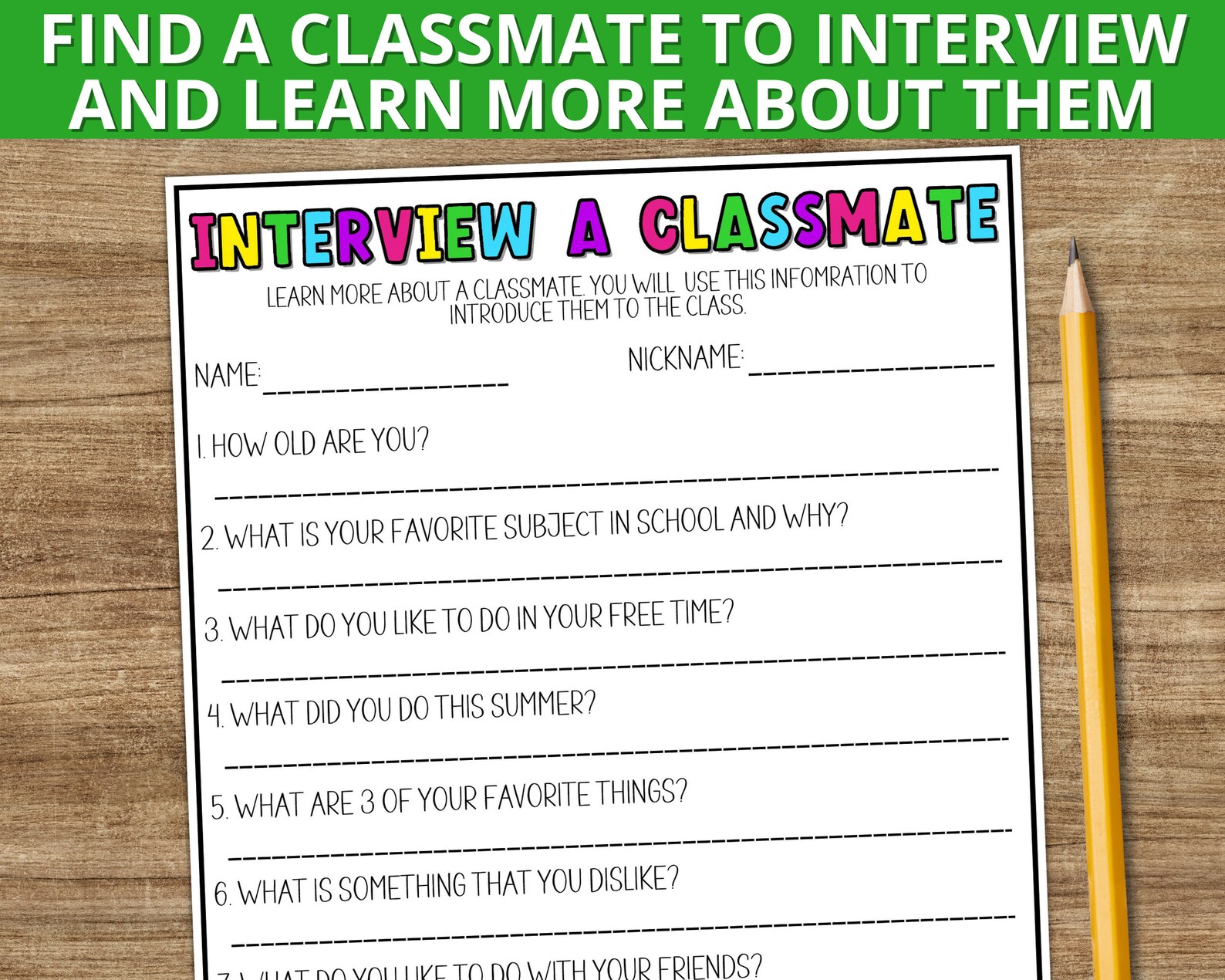 Back to School Interview a Classmate Activity First Day of - Etsy