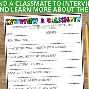 Back to School Interview a Classmate Activity First Day of - Etsy