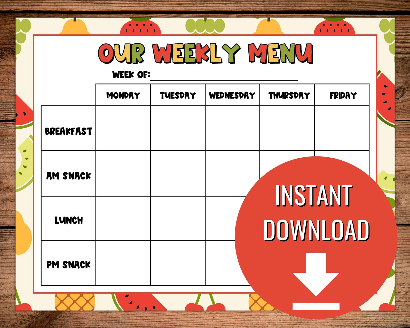 Editable Daycare Weekly Menu, Editable Daycare Menu, Fillable Daycare ...