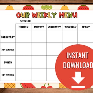 Editable Daycare Weekly Menu, Editable Daycare Menu, Fillable Daycare ...