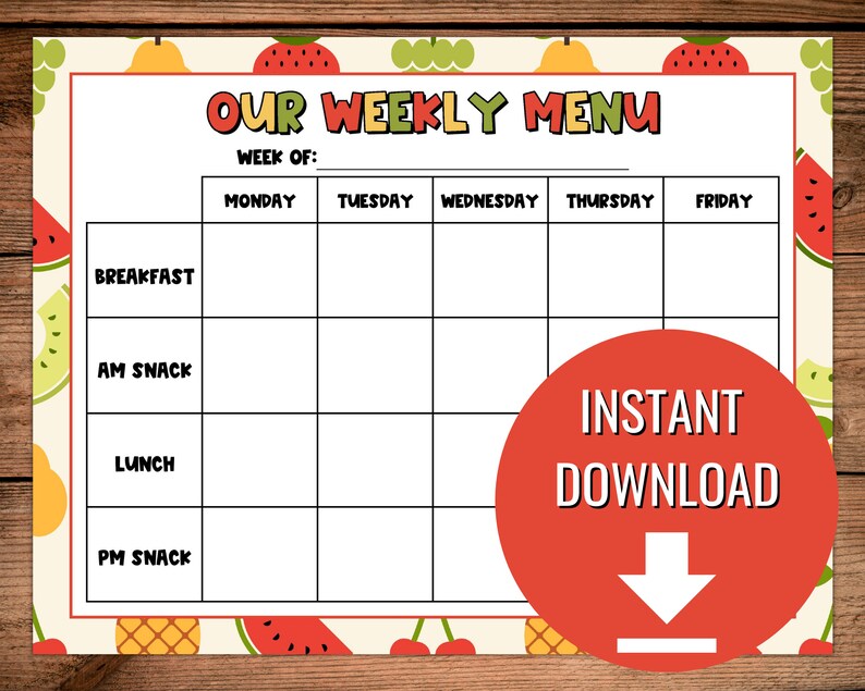 Editable Daycare Weekly Menu, Editable Daycare Menu, Fillable Daycare ... Editable Daycare Weekly Menu, Editable Daycare Menu, Fillable Daycare ...