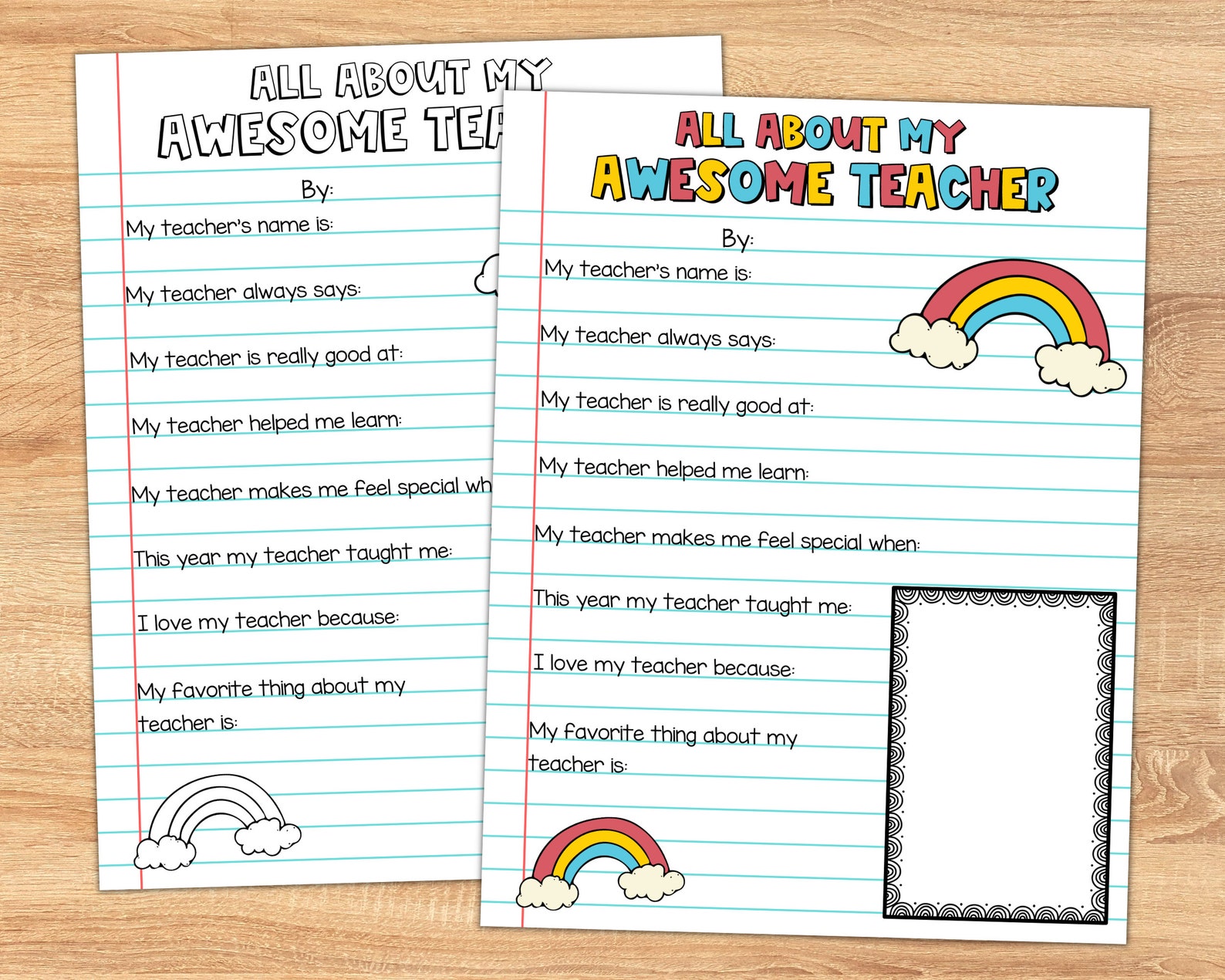 All About My Teacher Questionnaire, Teacher Appreciation Week Printable ...
