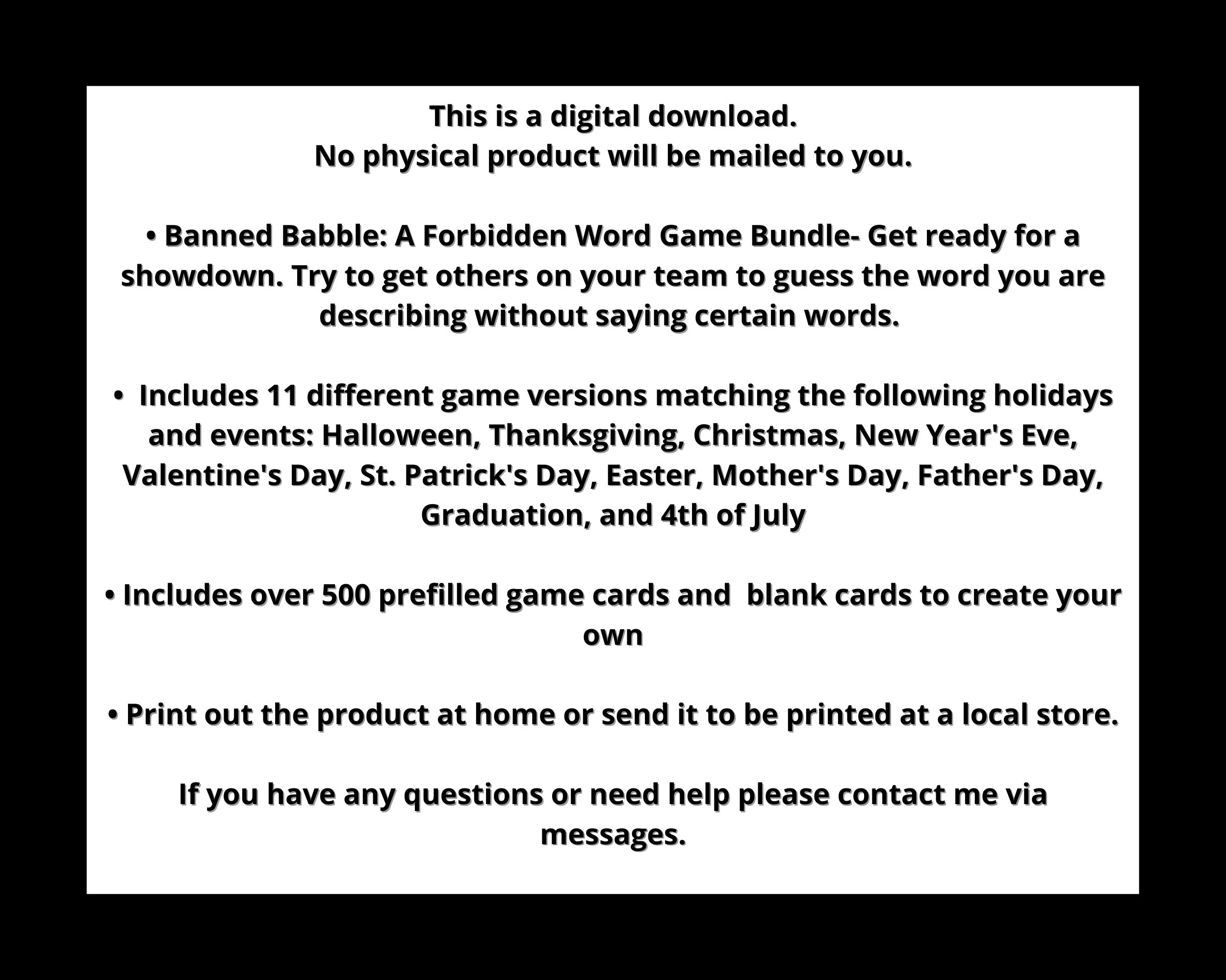 Banned Babble: A Forbidden Word Game Bundle, Printable Party Games for ...