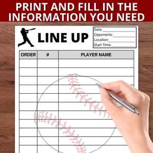 Baseball Line up Card Template, Batting Line up Printable, Baseball ...
