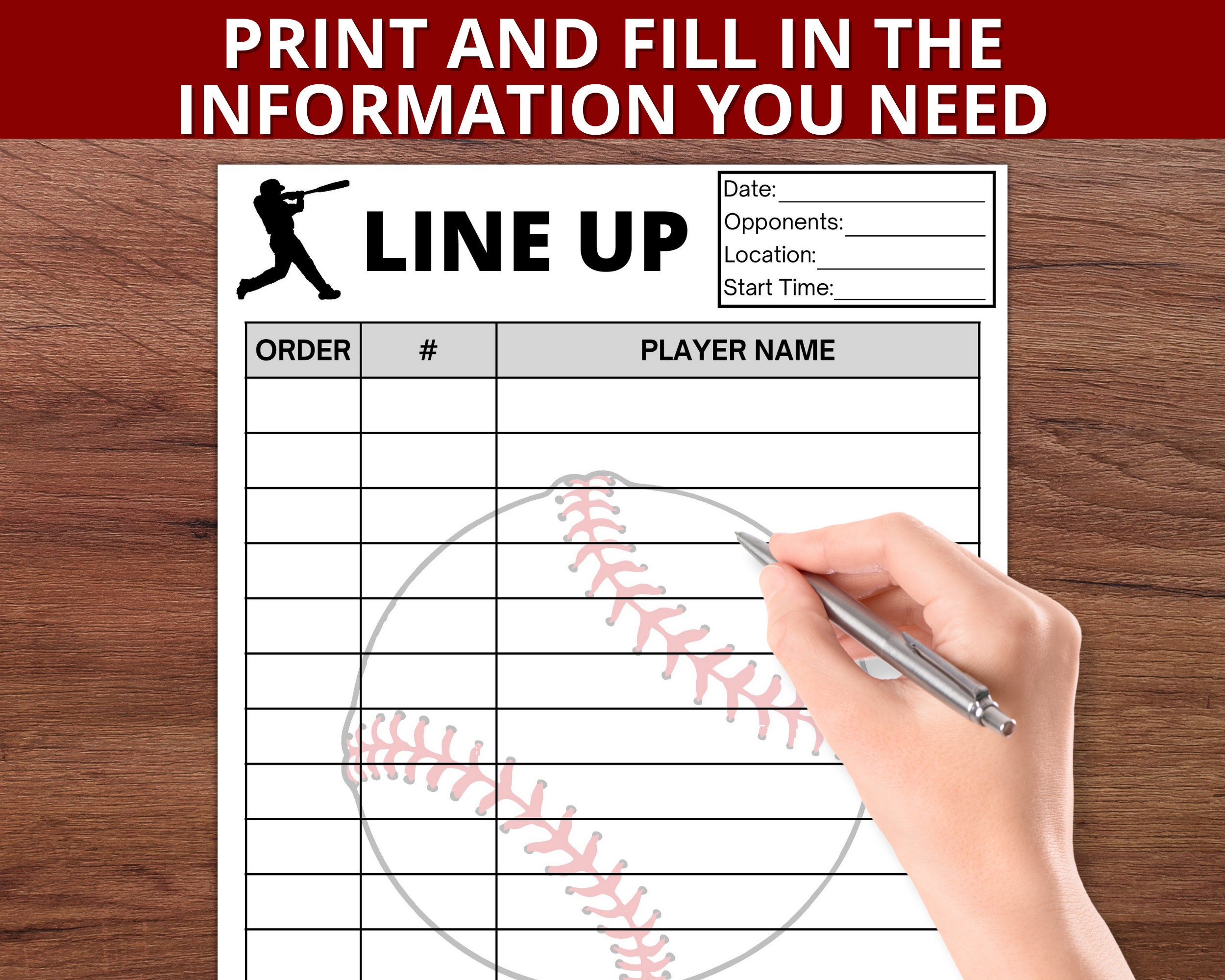 Baseball Line up Card Template, Batting Line up Printable, Baseball ...