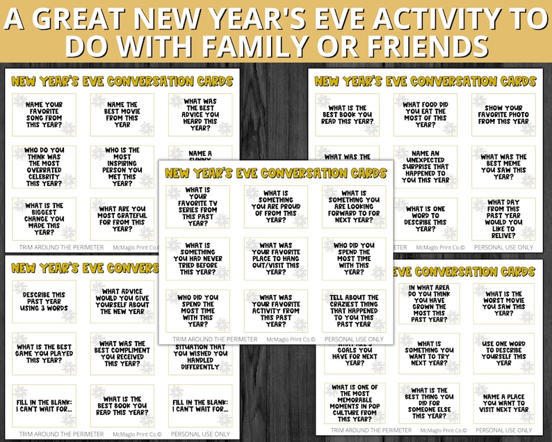 New Year's Eve Conversation Cards, New Year's Eve Party Game, New Year ...