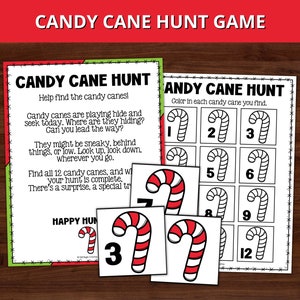 Printable Candy Cane Hunt Game, Candy Cane Scavenger Hunt, Holiday Game ...