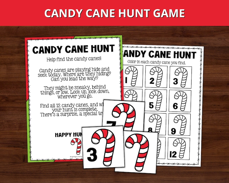 Printable Candy Cane Hunt Game, Candy Cane Scavenger Hunt, Holiday Game ...
