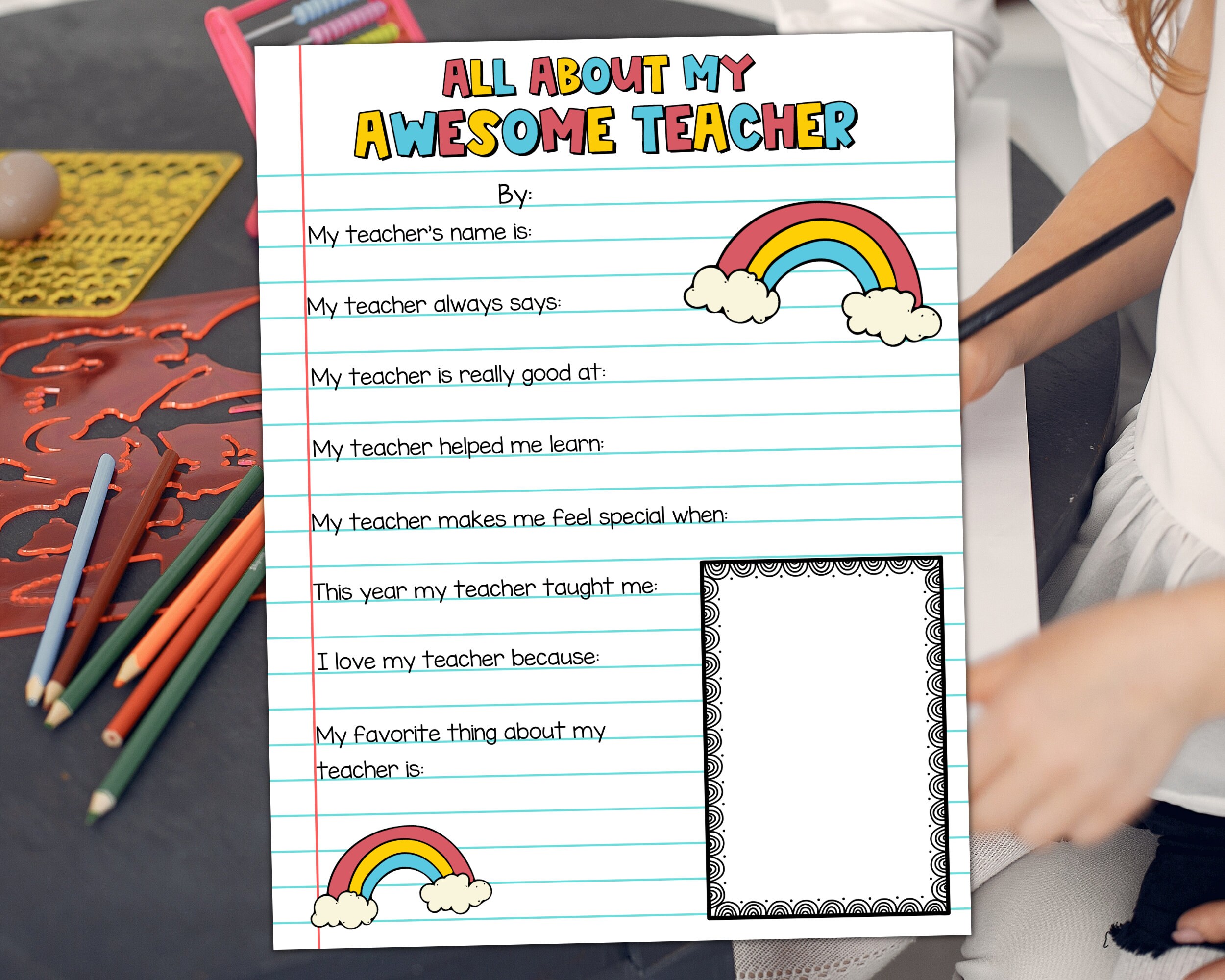 All About My Teacher Questionnaire, Teacher Appreciation Week Printable ...