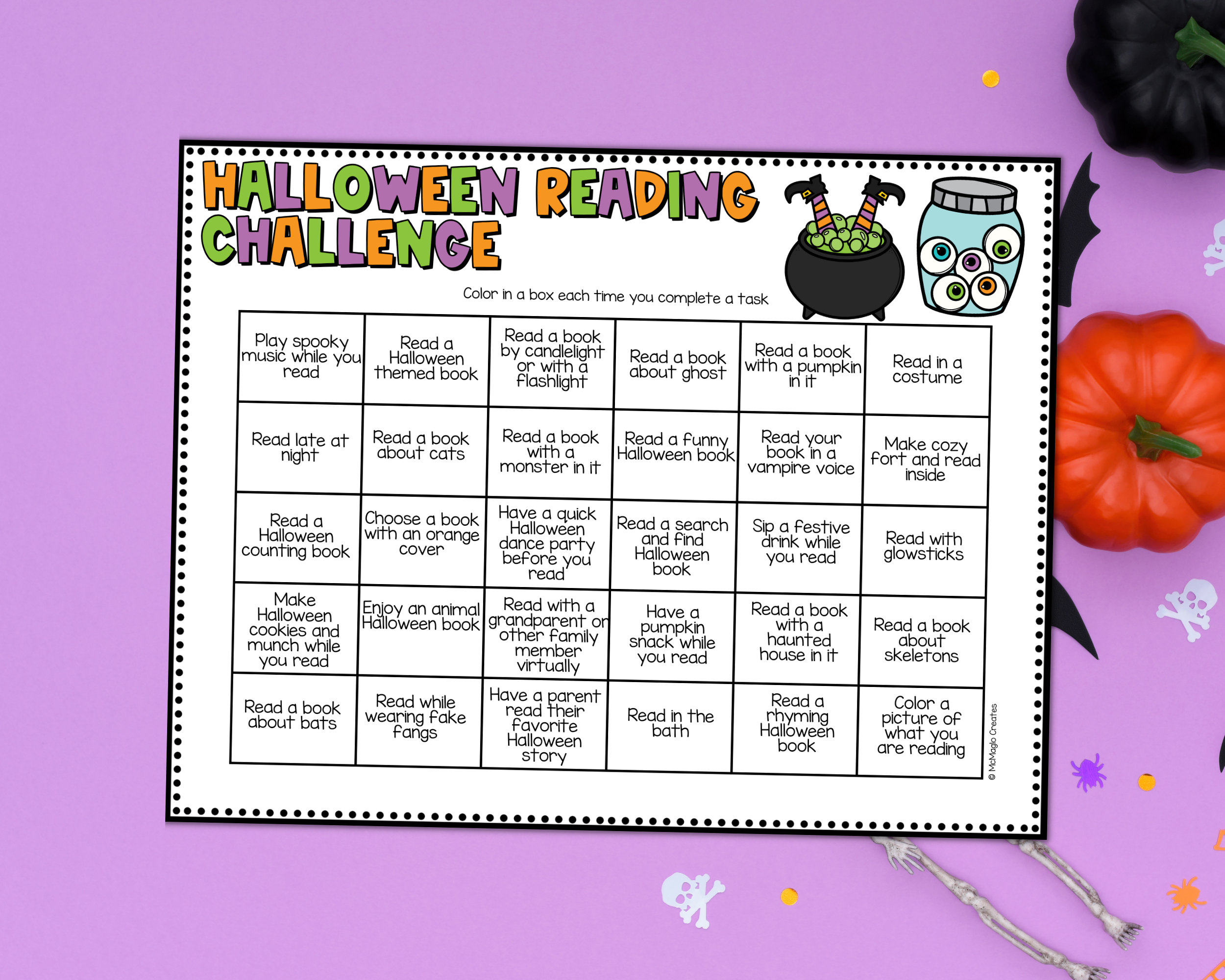Halloween Reading Challenge for Kids, Printable Reading Challenge ...