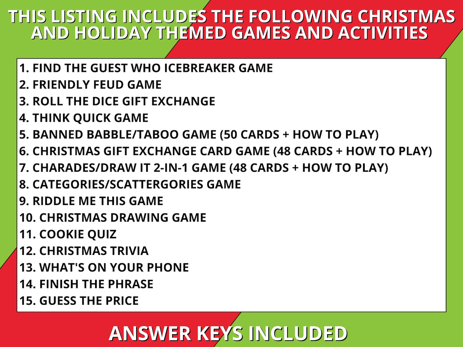 Holiday Party Games for Large Groups, Christmas Party Game Bundle ...