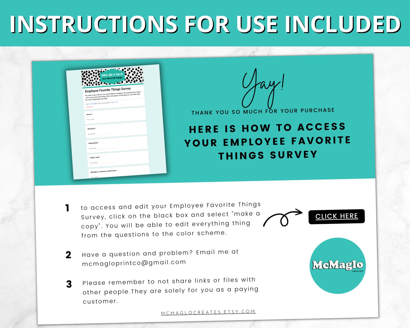Employee Favorite Things Questionnaire, Editable Google Form - Etsy