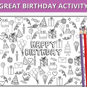 Birthday Doodles Coloring Page, Happy Birthday Coloring Sheet ...