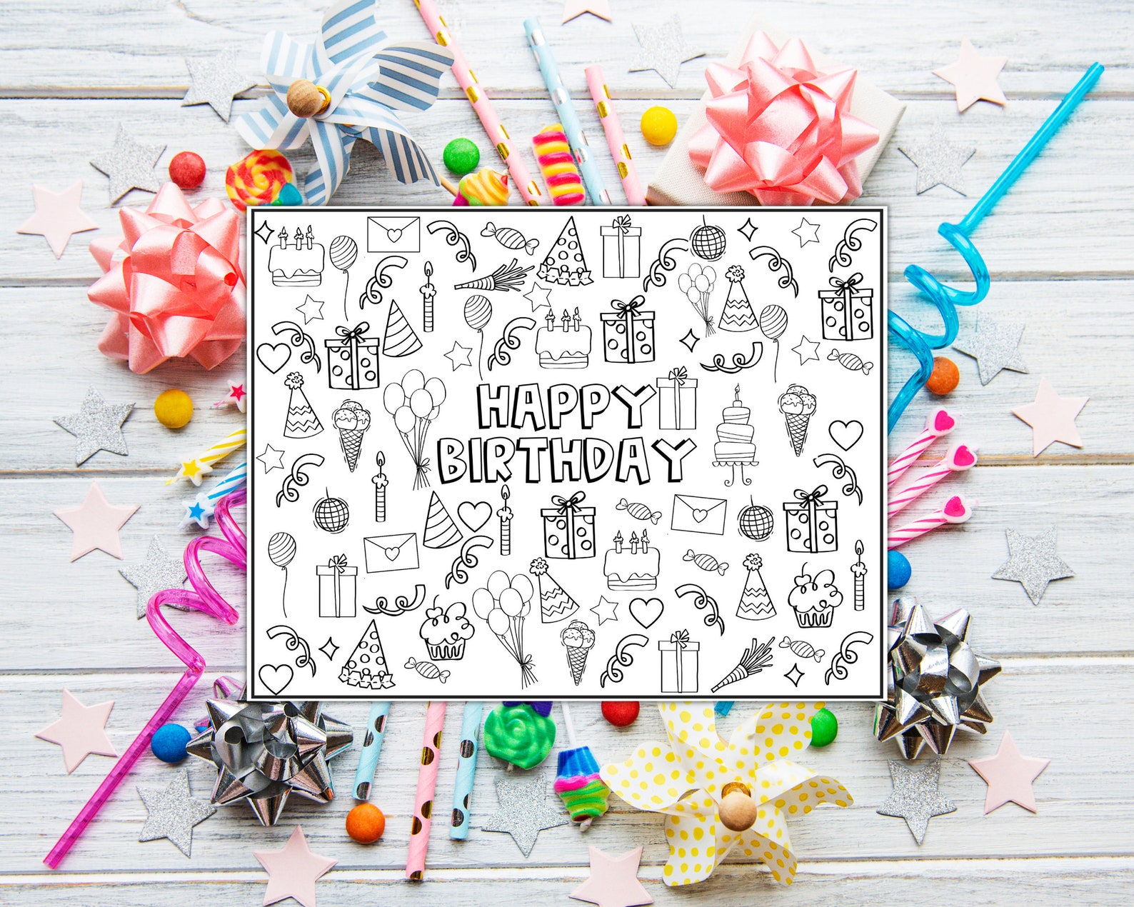 Birthday Doodles Coloring Page Happy Birthday Coloring Sheet - Etsy