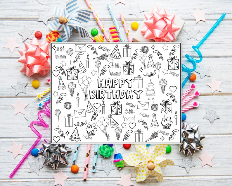 Birthday Doodles Coloring Page Happy Birthday Coloring Sheet - Etsy