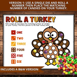 Roll a Turkey Game, Thanksgiving Games for Kids, Kids Table Game ...