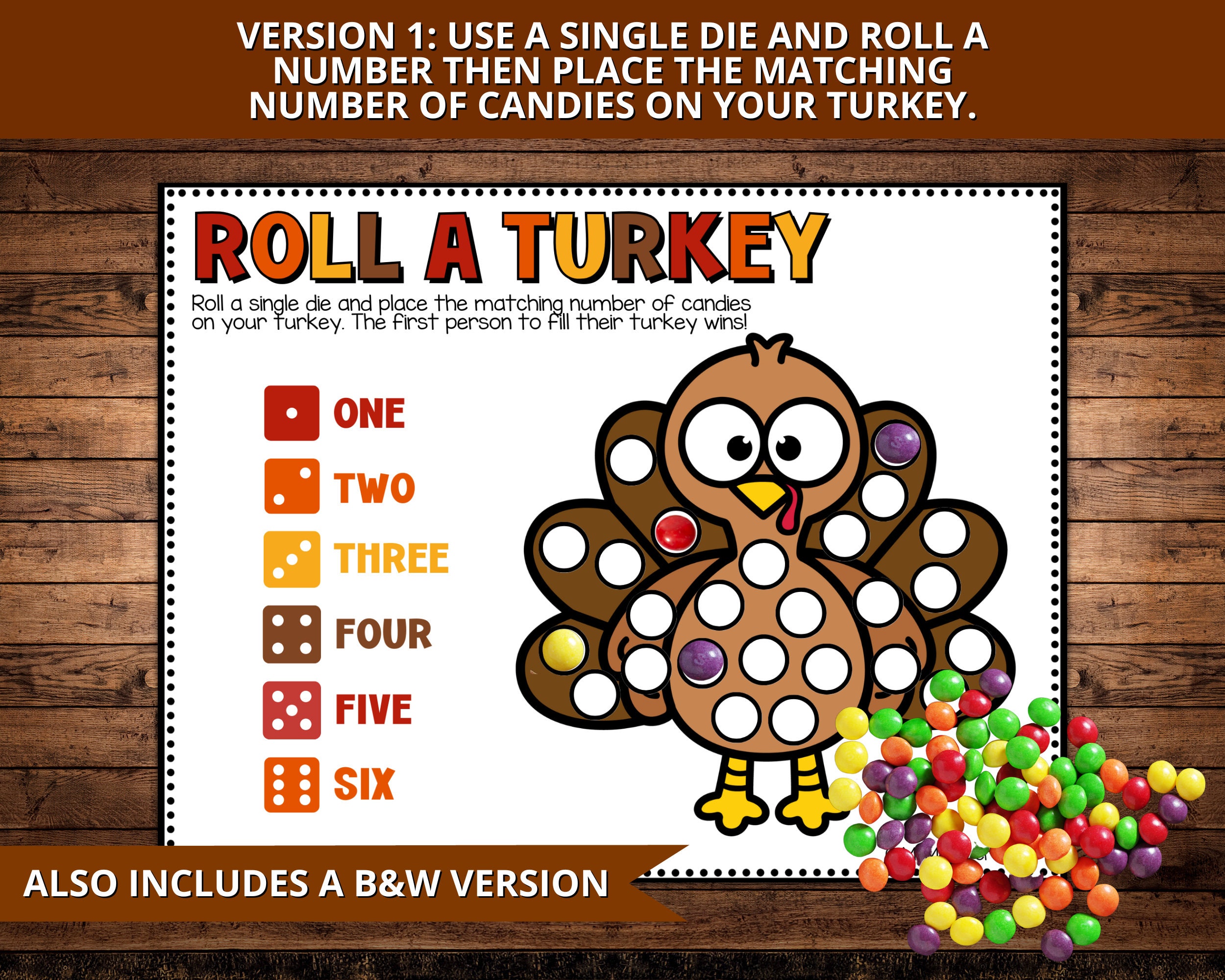 Roll a Turkey Game, Thanksgiving Games for Kids, Kids Table Game ...