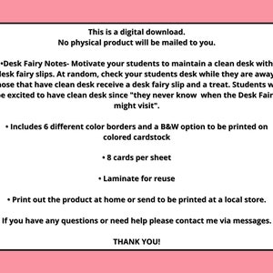 Desk Fairy Notes, Printable Desk Fairy Treat Cards, Desk Fairy Tags - Etsy