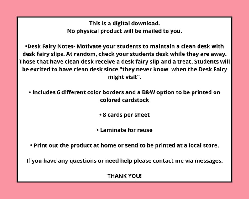 Desk Fairy Notes, Printable Desk Fairy Treat Cards, Desk Fairy Tags - Etsy