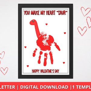 Valentine's Day Handprint Art, Dinosaur Valentine's Day Handprint ...