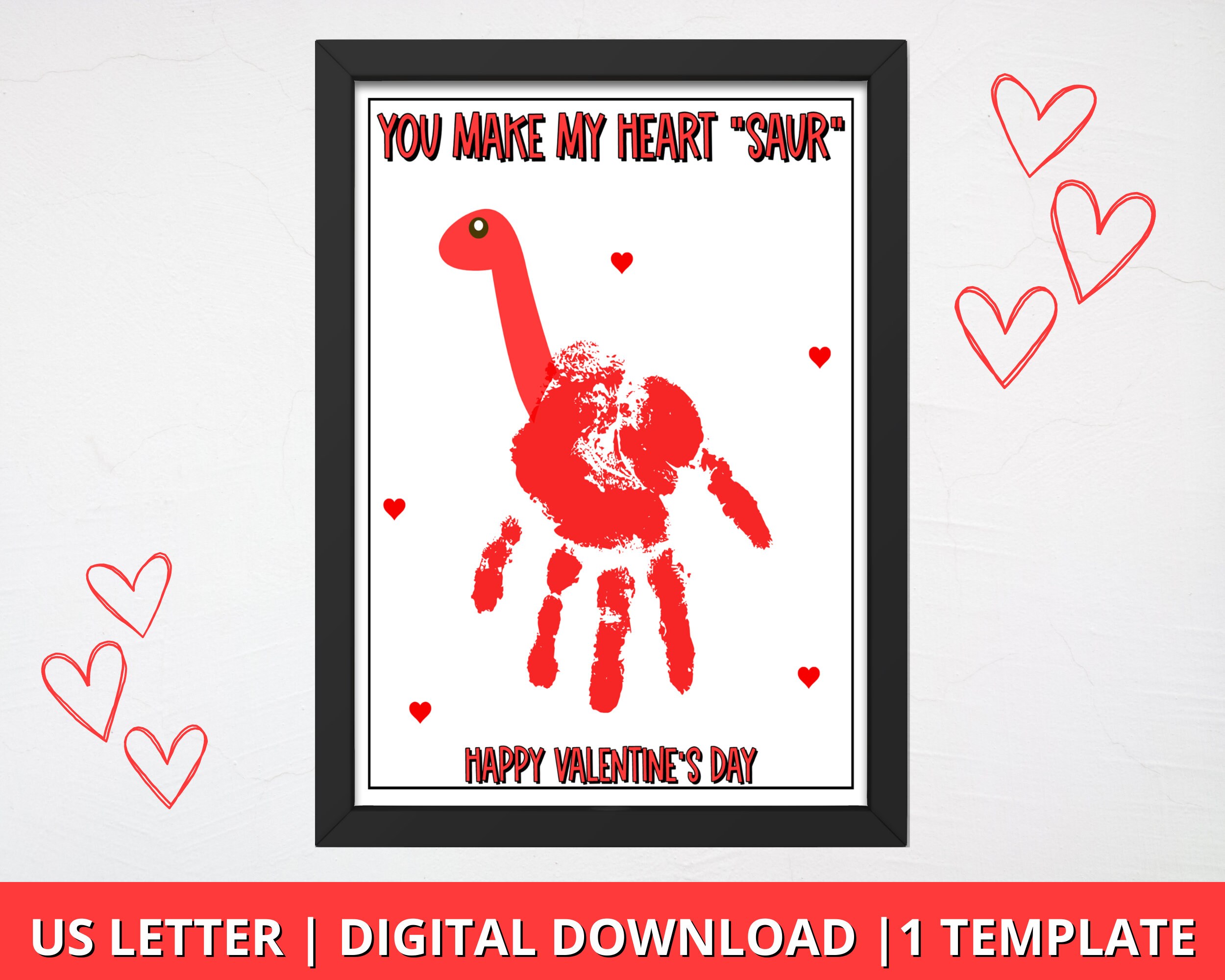 Valentine's Day Handprint Art, Dinosaur Valentine's Day Handprint ...