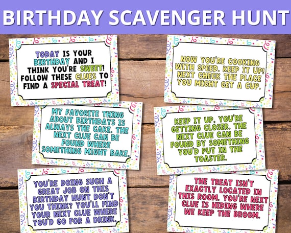 Birthday Scavenger Hunt Clue Card Printable Birthday Treasure - Etsy