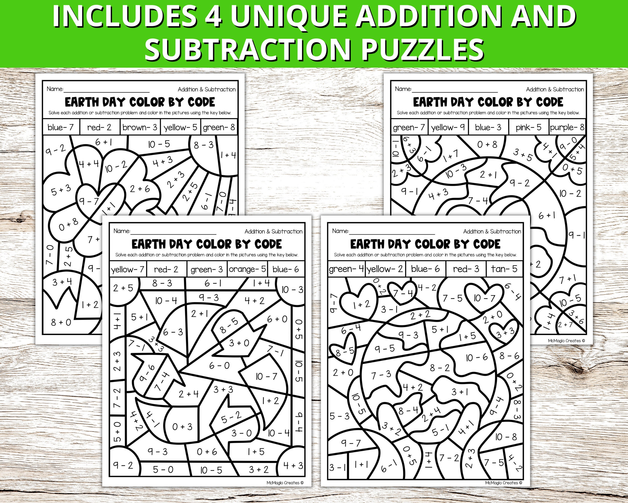 Earth Day Activity, Earth Day Color by Number Activity, Addition and ...
