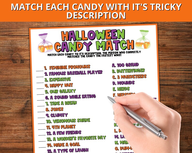 Halloween Candy Match Game Halloween Party Activity for Kids - Etsy
