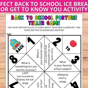 Back to School Fortune Teller Game Back to School Get to Know - Etsy