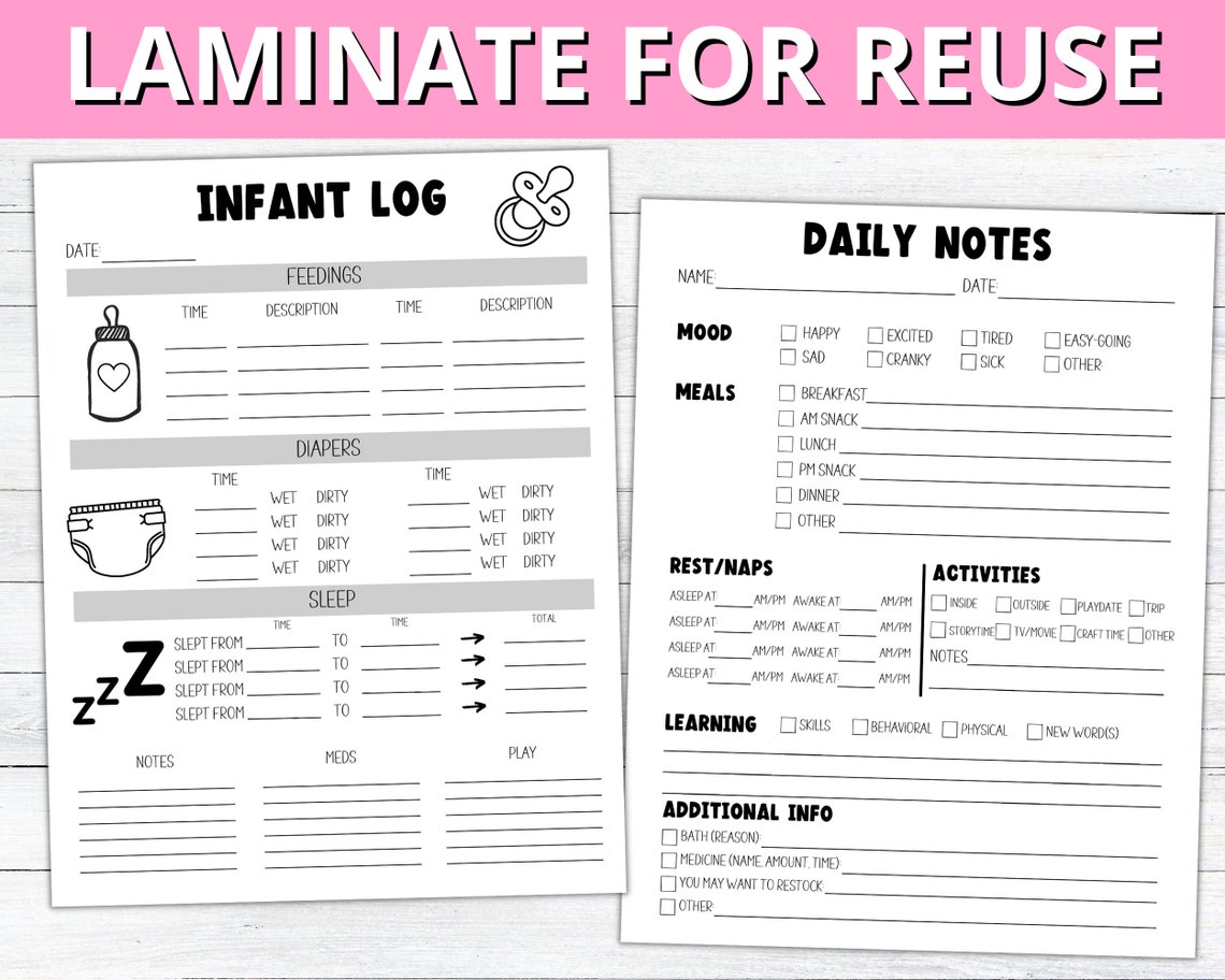 Infant Daily Log Printable, Baby Daily Log and Notes, Infant Daily ...