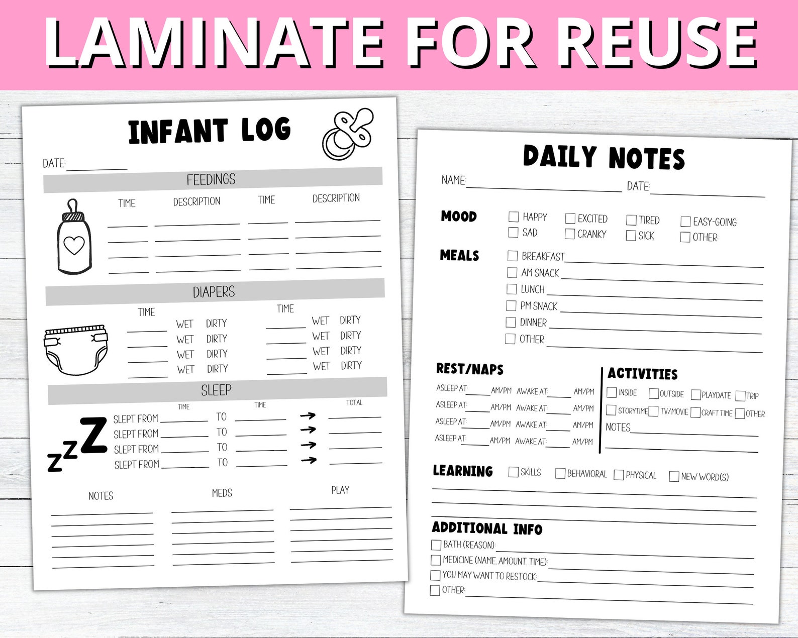 Infant Daily Log Printable, Baby Daily Log and Notes, Infant Daily ...