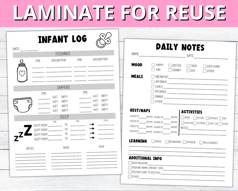 Infant Daily Log Printable, Baby Daily Log and Notes, Infant Daily ...