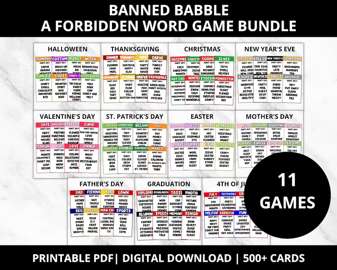 Banned Babble: A Forbidden Word Game Bundle, Printable Party Games for ...