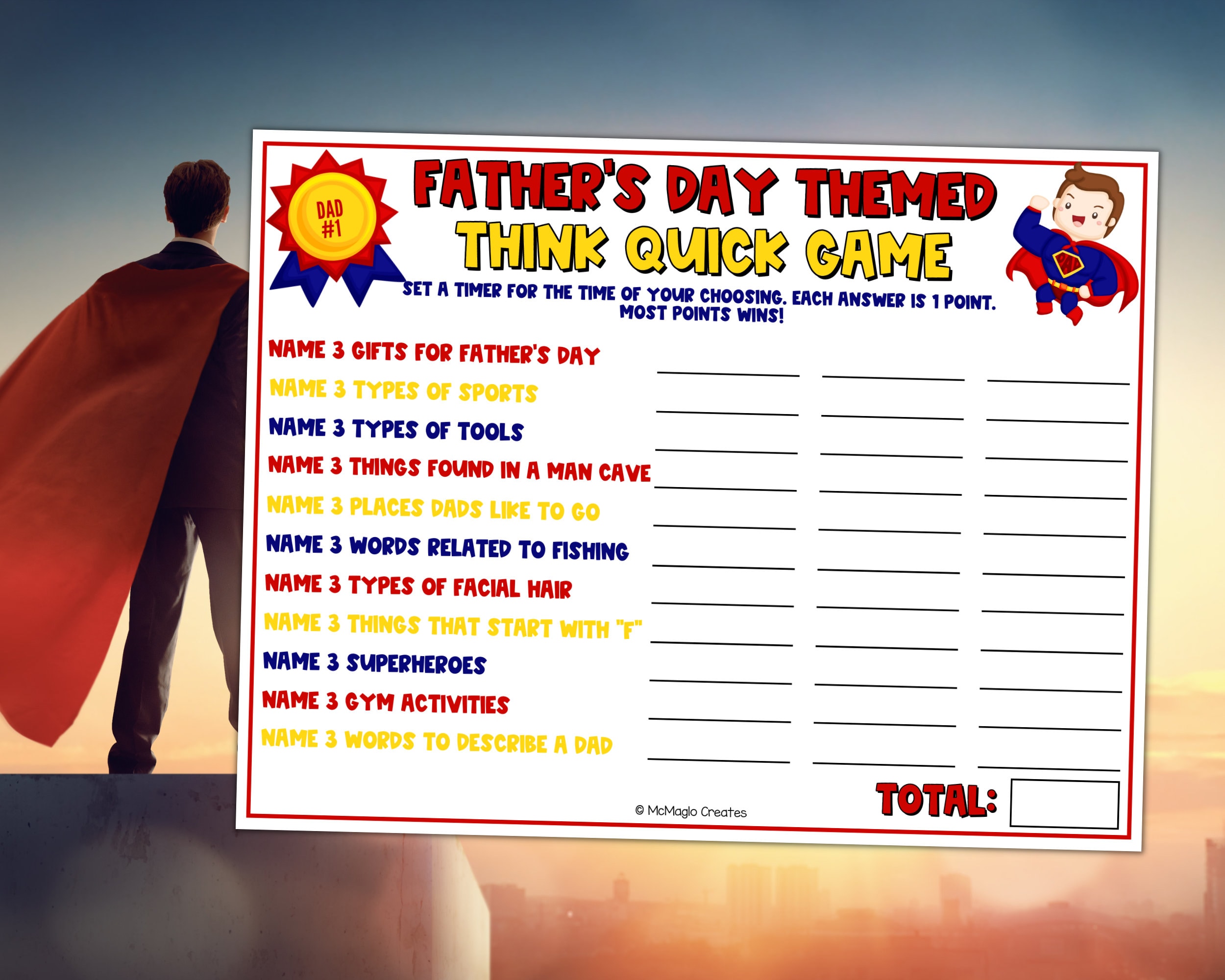 Father's Day Themed Think Quick Game Father's Day - Etsy