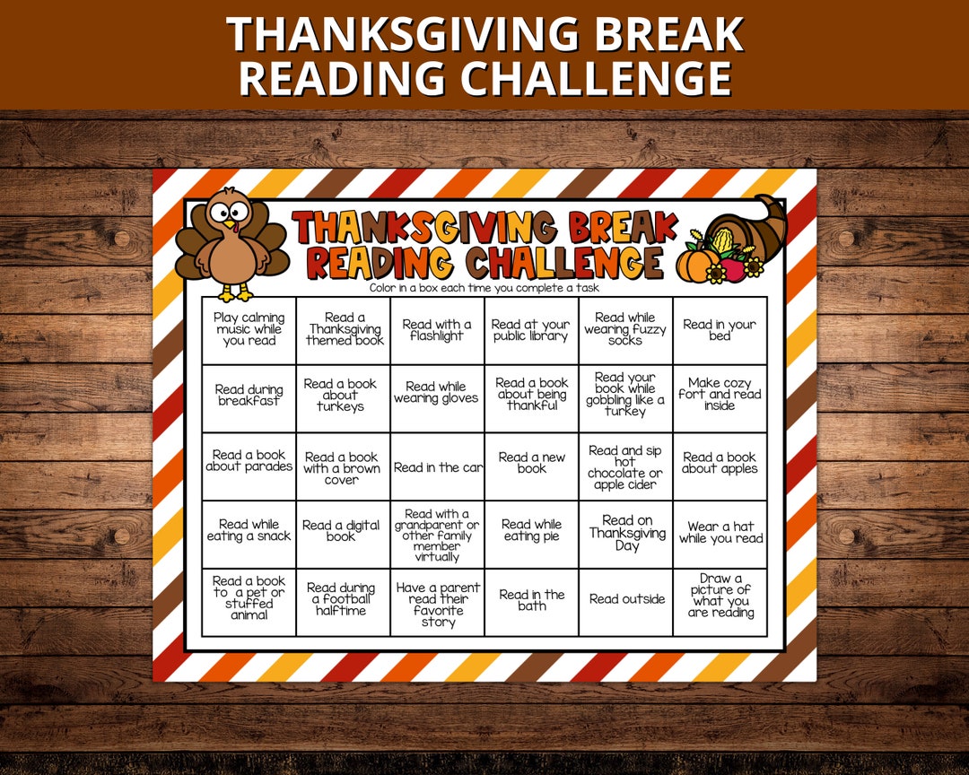 Thanksgiving Break Reading Challenge for Kids, Reading Printable ...
