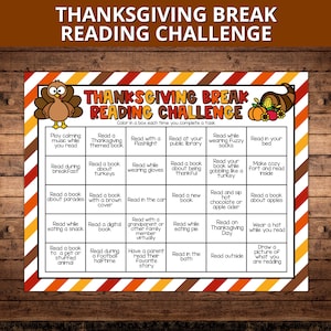 Thanksgiving Break Reading Challenge for Kids, Reading Printable ...